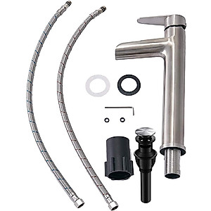 VCCUCINE Vessel Sink Faucet Brushed Nickel, Single Handle Single Hole Waterfall Rv Bathroom Faucet, Tall Lavatory Vanity Bowl Sink Faucet with Pop Up Drain and Two 3/8" Hoses