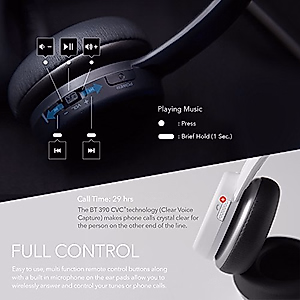 Phiaton BT 390 on Ear Hi-Fi Stereo Wireless Bluetooth Headphones, Foldable, Noise Isolation, EverPlay-X Wireless Headset, 30 Hours Play Time, with Deep Bass Stereo and Mic, White