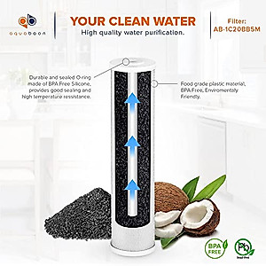 Aquaboon 1-Pack of 5 Micron 20" String Wound Sediment Water Filter Replacement Cartridge & Aquaboon 2-Pack Coconut Shell Water Filter Cartridge | Universal Whole House 5 Micron 20 inch Cartridges