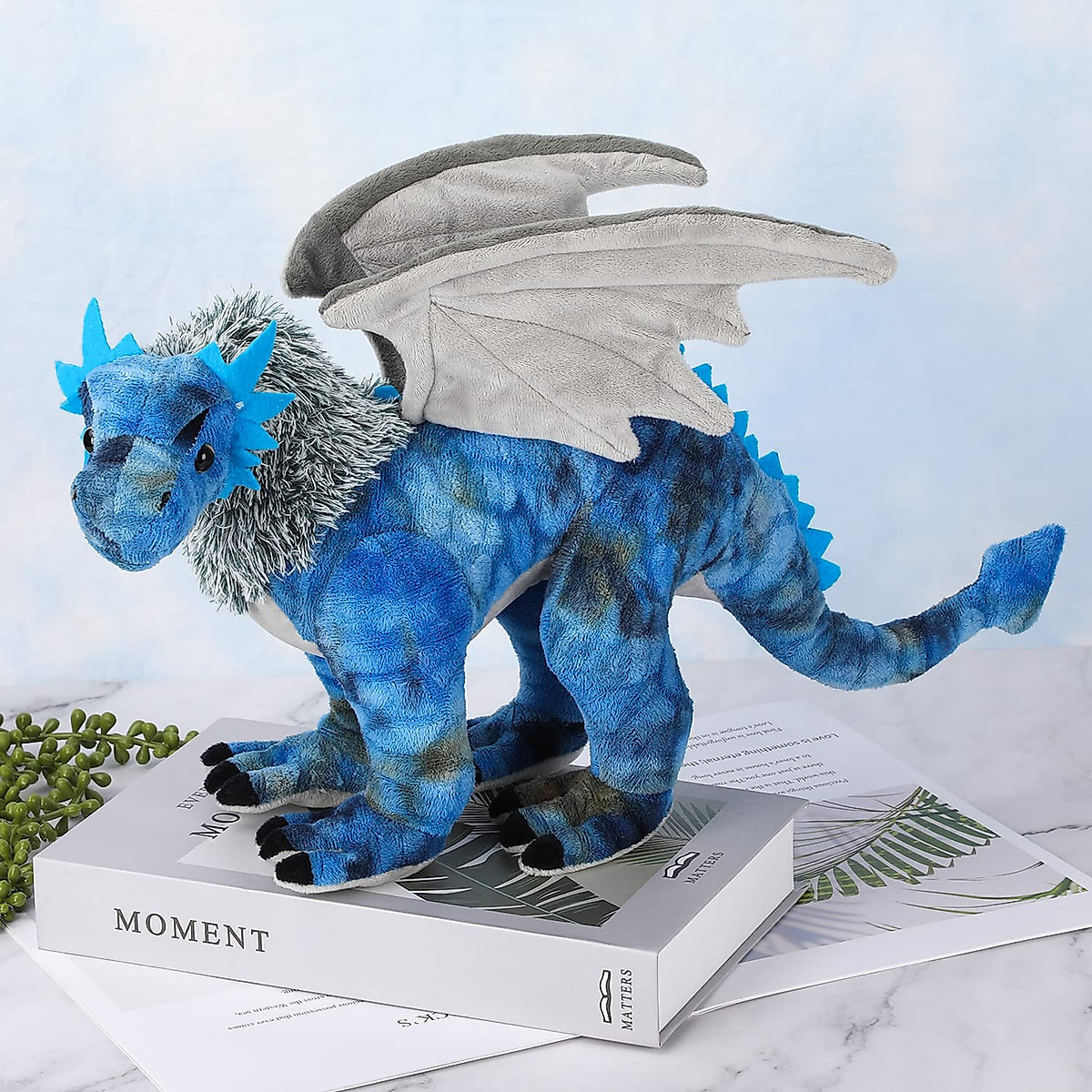 Dragon Plush Toy, Frost Wyrm Stuffed Animal Throw Plushie Pillow Doll, Soft Blue Fluffy Friend Hugging Cushion - Present for Every Age & Occasion