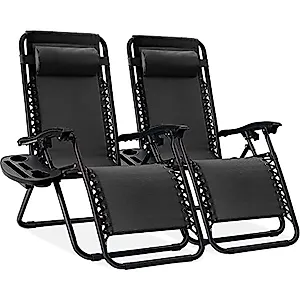Best Choice Products Set of 2 Adjustable Steel Mesh Zero Gravity Lounge Chair Recliners w/Pillows and Cup Holder Trays, Black