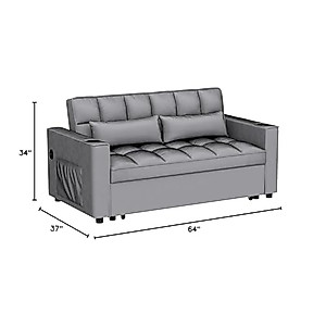 ERYE 3-in-1 Futon Daybed with Pull Out Sleeper Couch Bed, Loveseat Sofa W/Reclining Backrest Convertible Sleep Sofabed for Home RV Apartment Office Living Room