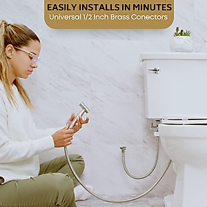 47" Bidet Hose Replacement, Bidet Hose for Toilet Bidet Sprayer, Purrfectzone Toilet Bidet Shower Hose Connector With Stainless Steel Braided Inner Hose, Satin Brushed