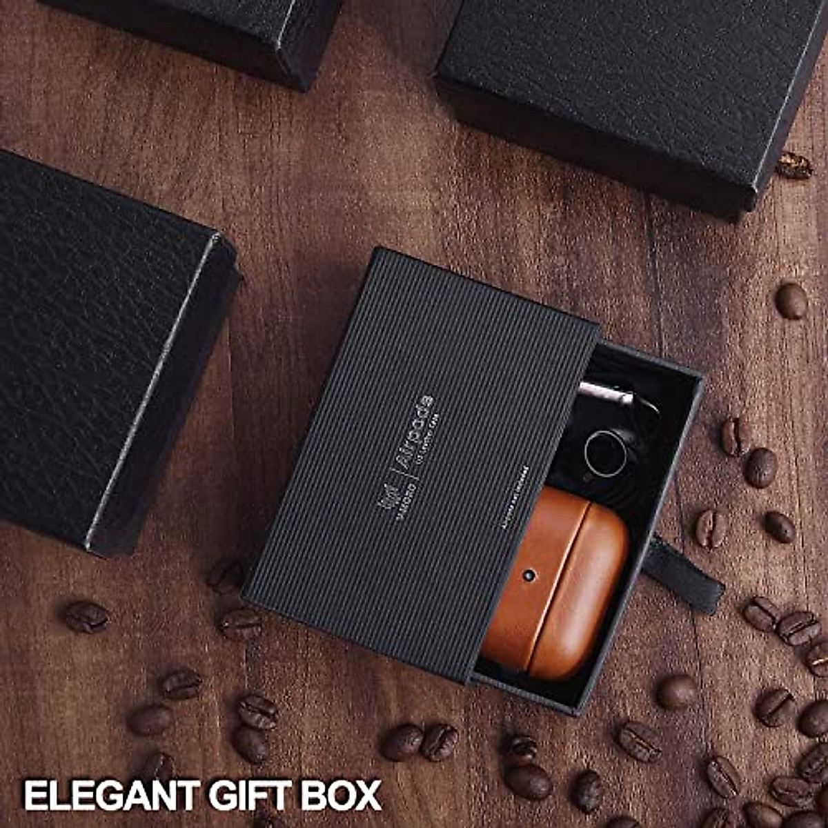 V-MORO Compatible with Airpods Case, Genuine Leather Airpods Case with Keychain for Airpods 2 & 1, Front LED Visible, Protective Cover Skin Brown