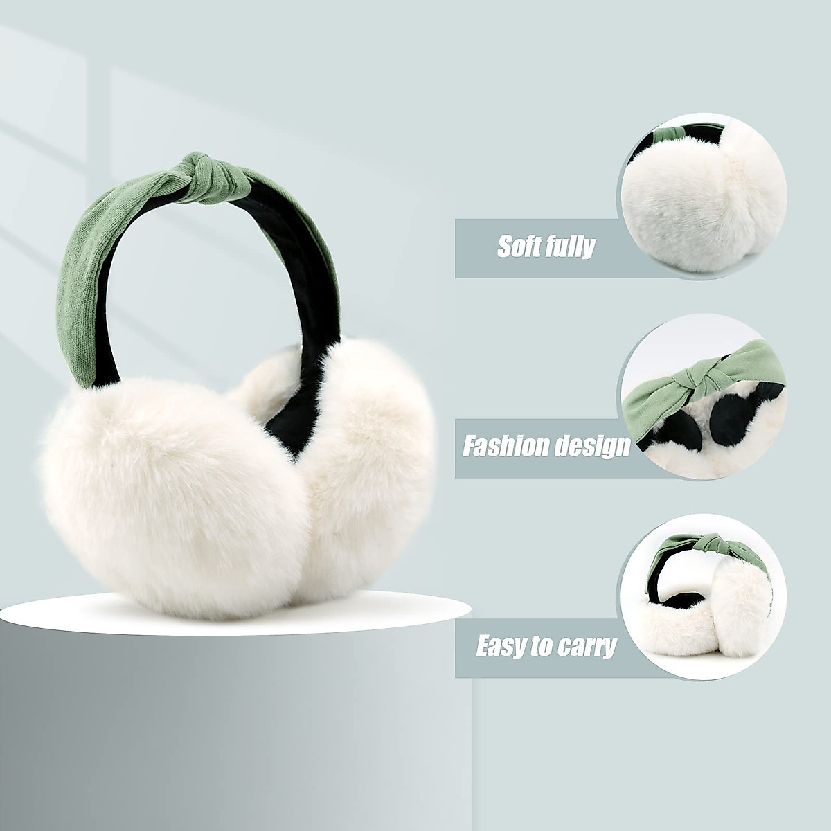 FSTEOE Women Winter Ear Muffs Foldable Girl Ear Warmer Fashion Furry Earmuff Soft Ear Cover Cold Weather (A-Khaki)