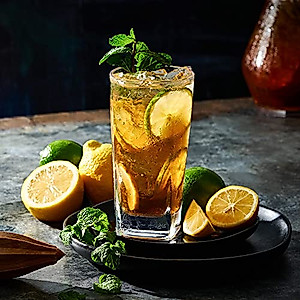 Everyday Drinking Glasses Set of 4 Drinkware Kitchen Collins Glasses for Cocktail, Iced Coffee, Beer, Ice Tea, Wine, Whiskey, Water, 4 Tall Glass Cups, Square Glassware Sets.