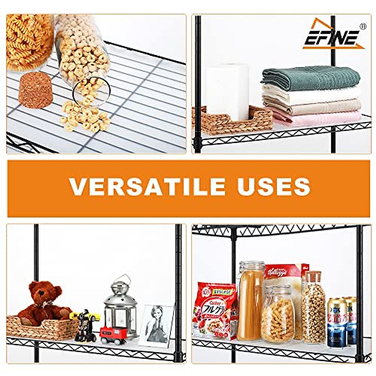 EFINE 2-Pack 5-Shelf Shelving Unit Rack with 8-Hook and 5-Shelf Liners, NSF Certified, Adjustable, 150lbs Loading Capacity Per Shelf, Shelving Rack for Kitchen and Garage (23.6W x 14D x 59H)