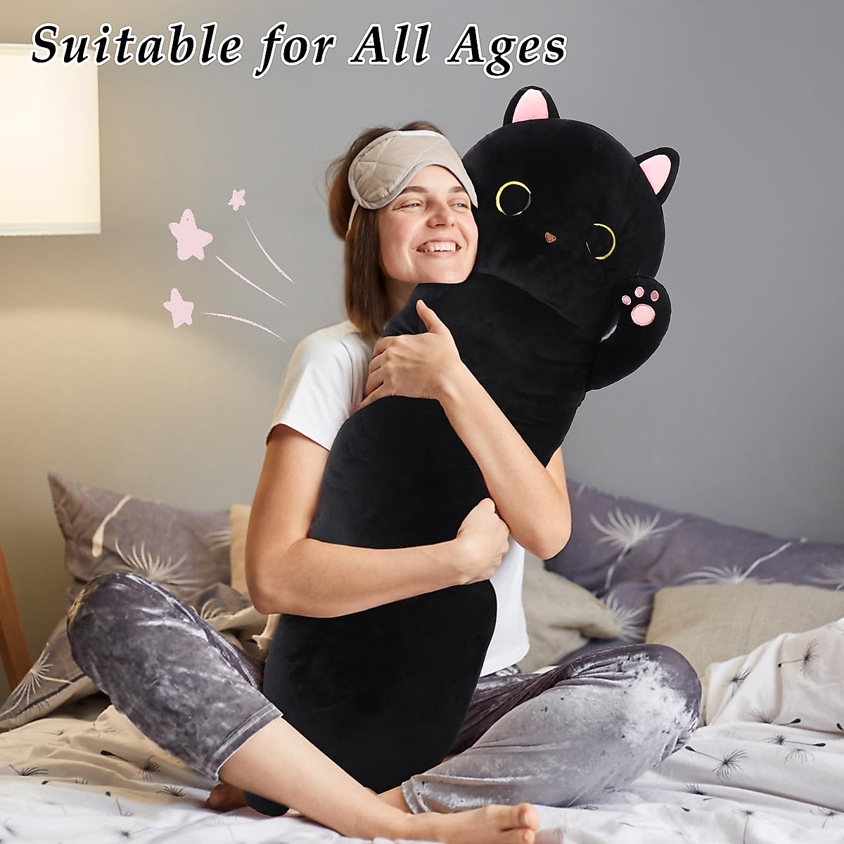 MorisMos 43” Long Cat Body Pillow, Large Cartoon Cat Stuffed Animal Plush Toy Big Throw Pillow Soft Hugging Pillow for Kids Adults Girlfriend, for Christmas, Valentine's Day, Birthday