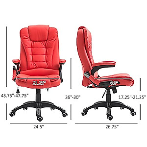 HOMCOM High Back Executive Massage Office Chair with 6 Point Vibration, 5 Modes, Faux Leather Heated Reclining Desk Chair, Bright Red
