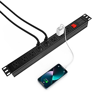 BTU Power Strip Surge Protector Rack-Mount PDU, 8 Right Angle Outlets Wide-Spaced, Mountable Power Strip Heavy Duty for Server Racks, Commercial, 300J (Black 6FT)
