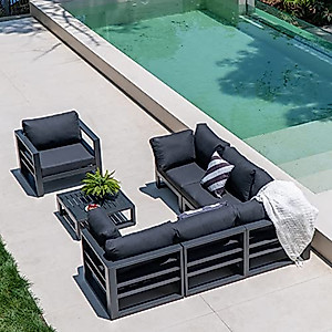 LebenLiebe 5 Pieces Patio Furniture Set Outdoor Aluminum Sectional Sofa Couch All-Weather Conversation Set with Upgraded Dark Grey Cushions