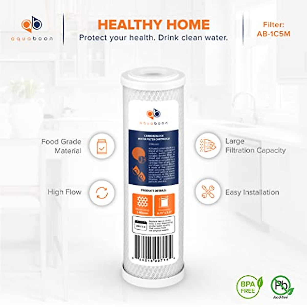 Aquaboon Set of 20 Sediment/Carbon 5 Micron Water Filter Catridges, Universal 5 Micron 10 x 2.5 inch Cartridge, Compatible with DWC30001, WFPFC8002, FXWTC, WHEF-WHWC, WHKF-WHWC,Pentek DGD series,RFC