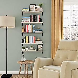 Wallniture Arras 24"x4.5" Floating Shelves Wall Mounted, Living Room Wall Bookshelf, Office Wall Decor & Floating Shelf for Kitchen, Wall Shelves for Bedroom Set of 5, Natural Wood Shelf