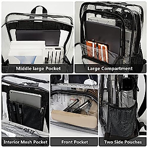 H-RONG Clear Big Large PVC Laptop Transparent Backpack Heavy Duty Bookbag See Through Backpacks for Work Stadium Sporting (Black)