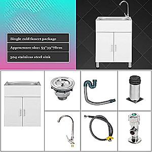 304 Stainless Steel Wash Sink freestanding Stainless Steel Solid Wood Washing Cabinet Large Simple Commercial with Faucet Stainless Sink (53x39x78 cm) Suitable for Kitchen Laundry