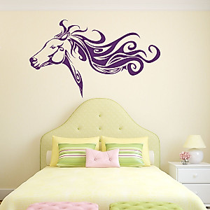 Room Wall Decor - Horse Head w/Customized Name Rustic Vinyl Decal Stickers for Home in Teen n Kids, Girls n Boys Bedroom, Bathroom or Playroom - Custom Sizes and Colors Match Any Themed Living Space