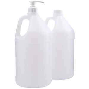 Yopay 2 Pack 1 Gallon Plastic Jugs, Plastic Bottle Container with with Pumps Child Resistant Airtight Lids, BPA Free, HDPE Plastic, Residential and Commercial Uses, White, 3.8L