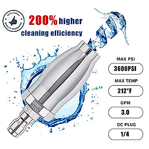 Raincovo Turbo Nozzle for Pressure Washer, Rotating Nozzle for Hot and Cold Water, 1/4 Inch Quick Connect, Orifice 3.0, 3600 PSI