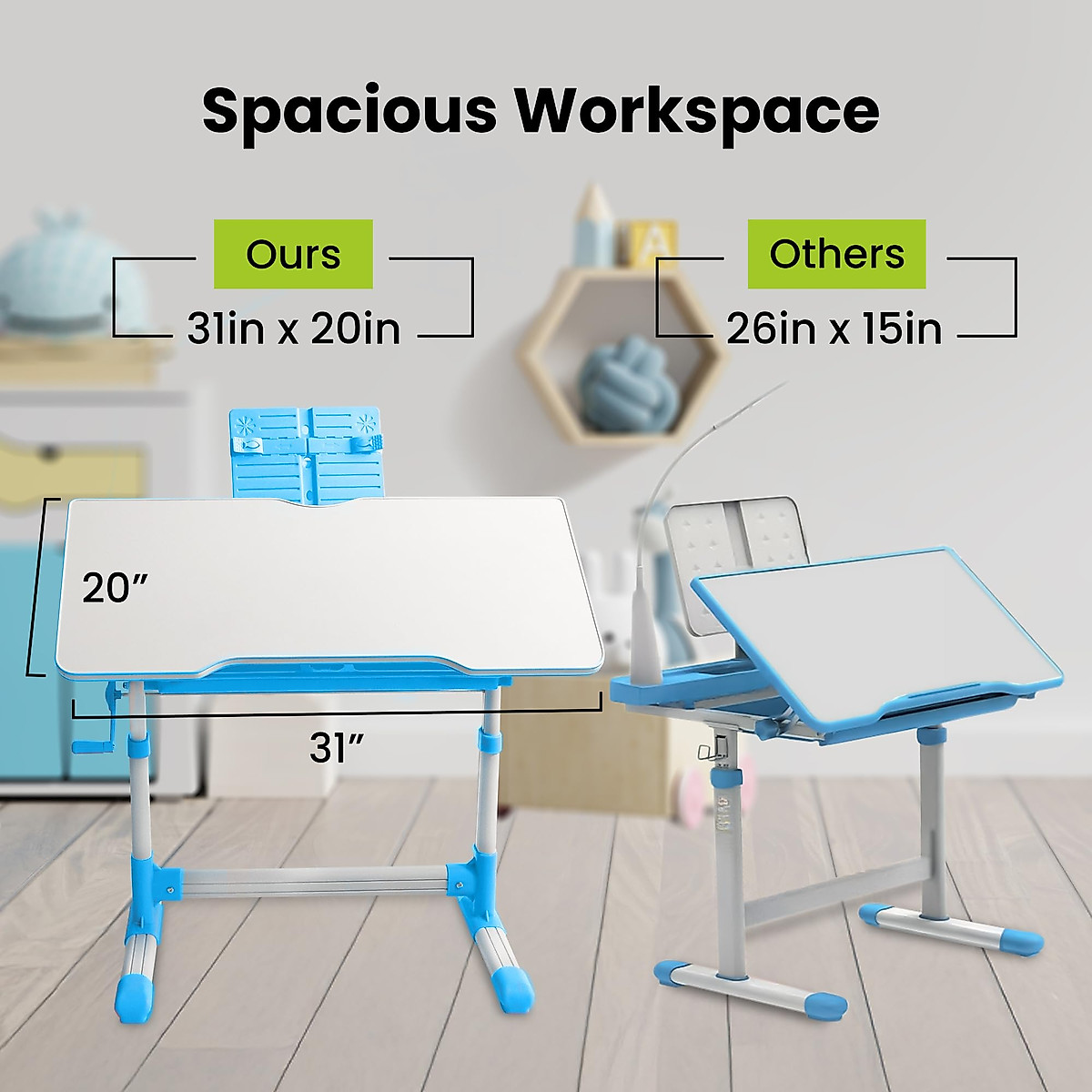Gorilla Gadgets Kids Table and Chair Set, Height Adjustable Children's Study Desk - for Baby Bedroom, Game Rooms, Night Light Included (DSK-Kids-BLU)