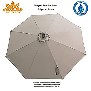 C-Hopetree 10 ft Outdoor Patio Market Table Umbrella with Solar LED Lights and Tilt, Taupe