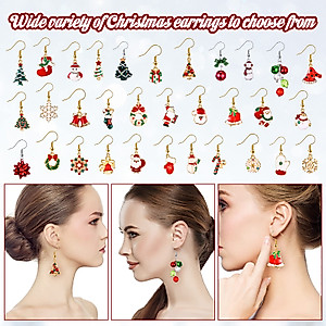 32 Pairs Christmas Earrings for Women Girls, Thanksgiving Xmas Holiday Jewelry Dangle Earrings Set, Christmas Tree Bow Snowman Candy Drop Earrings Xmas Earrings Gift for Girls (Classic Style)