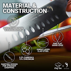 Chef Sac Santoku Knife 7 Inch | Best Chef Knife | 7In Chef Knife | Classic Santoku Chopping Knife | Vegetable Knife - Stainless Steel Kitchen 7 | Best Knife Chefs Foundry Knife | Santoku Knives