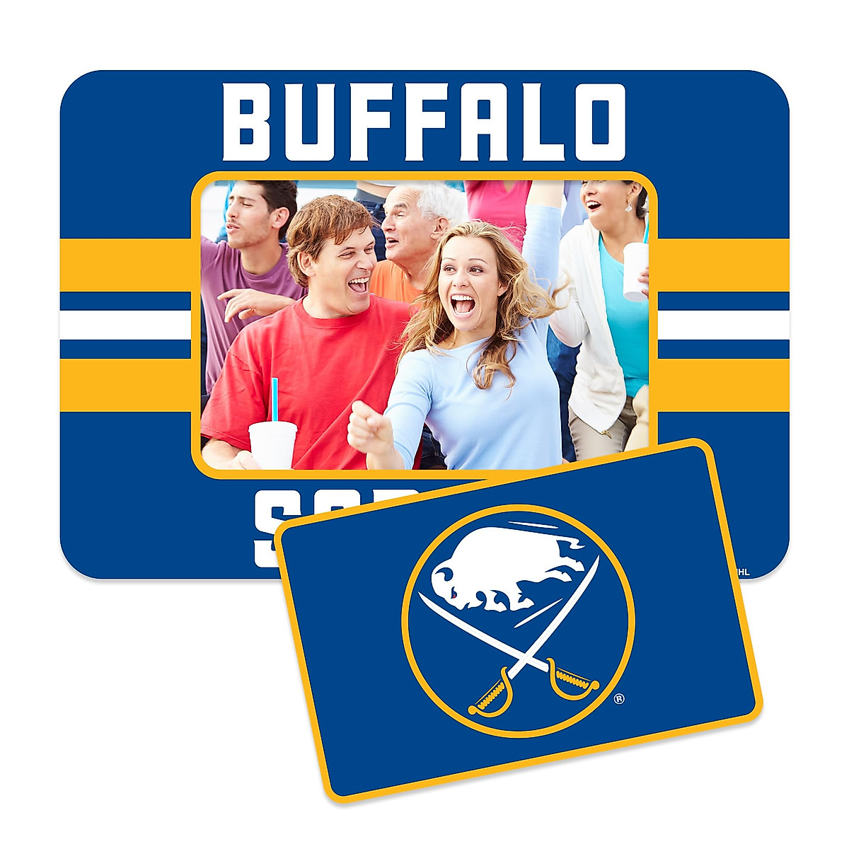 Rico Industries NHL Hockey Buffalo Sabres Stripes Magnetic Picture Frame (5"x6.75") & Magnet Combo Set - Home Décor - Regrigerator, Office, Kitchen