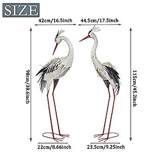 TERESA'S COLLECTIONS 3D Heron Garden Statues Sculptures Yard Decor Outdoor, 38-45 Inch Large Crane Statues Decoy, Bird Metal Yard Art Lawn Ornaments for Pond Patio Backyard Decorations Set of 2