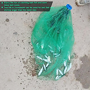 Drasry Saltwater American Green Monofilament Fishing Cast Net Lead Sinker 3/8inch Mesh for Bait Minnows Trap Fish Heavy Duty Throw Net 4FT/5FT/6FT/7FT/8FT Radius Size 4FT Radius