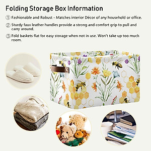 Wildflowers and Bees Large Storage Basket Cube Storage Bin Canvas Fabric Organizer Handles Collapsible Decorative for Clothes Toys Bedroom