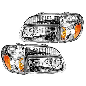 AmeriLite Chrome Replacement Headlights Lamp w/Corner Parking Turn Signal Set For 1995-2001 Ford Explorer - Passenger and Driver Side