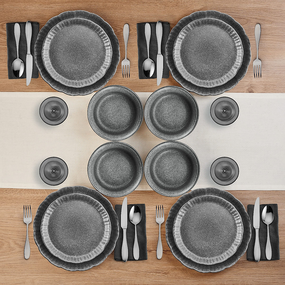 Pfaltzgraff Noah 12 Piece Dinnerware Set, Service For 4, Gray