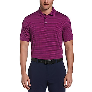 PGA TOUR Men's Short Sleeve Single Feeder Stripe Polo Shirt, Grape Juice, X-Large