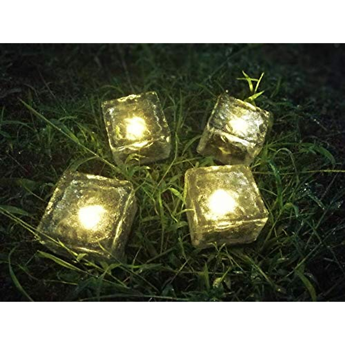 ASTRAEUS Solar Brick Lights Solar Ice Cube Light Brick Rock Lamp Frosted Glass Landscape Led Lights for Garden Path Patio Outdoor Decoration 4PCS Warm White