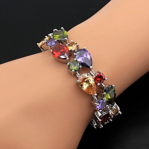 Classic Ladies Bracelet Garnet White Topaz Amethyst Citrine Peridot Pink Topza 7 Inches (7 Inches)