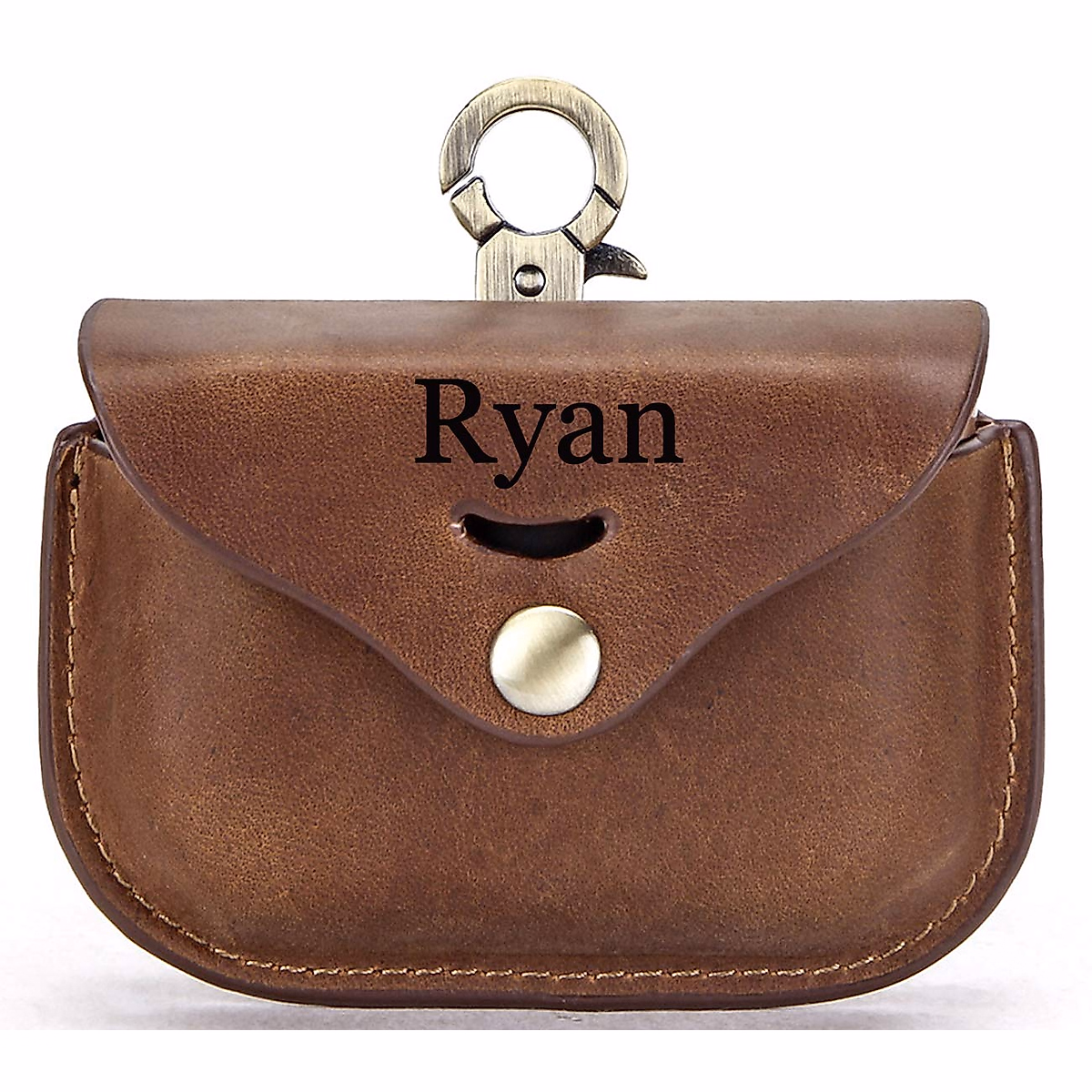 for wf-1000xm3 Case, Personalized wf-1000xm3 Leather case with Carabiner, Genuine Leather Protective Case Cover Shockproof for So-ny WF-1000xm3 Case Wireless Charging Case (Customize, Brown)