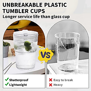 RÉΑLWÁY 16 OZ Iced Coffee Cups with Lids and Straws Set of 4, Unbreakable Plastic Drinking Glasses Reusable Iced Coffee Glass to Go Cup for Iced Tea,Juice, Water,BPA Free, Dishwasher Safe