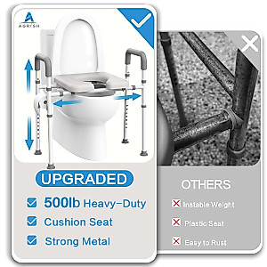 Agrish Raised Toilet Seat with Handles, FSA/HSA Eligible Toilet Seat Risers for Seniors - with Adjustable Height & Width, 500lb Handicap Elevated Toilet Seat for Elderly, Fit Any Toilet