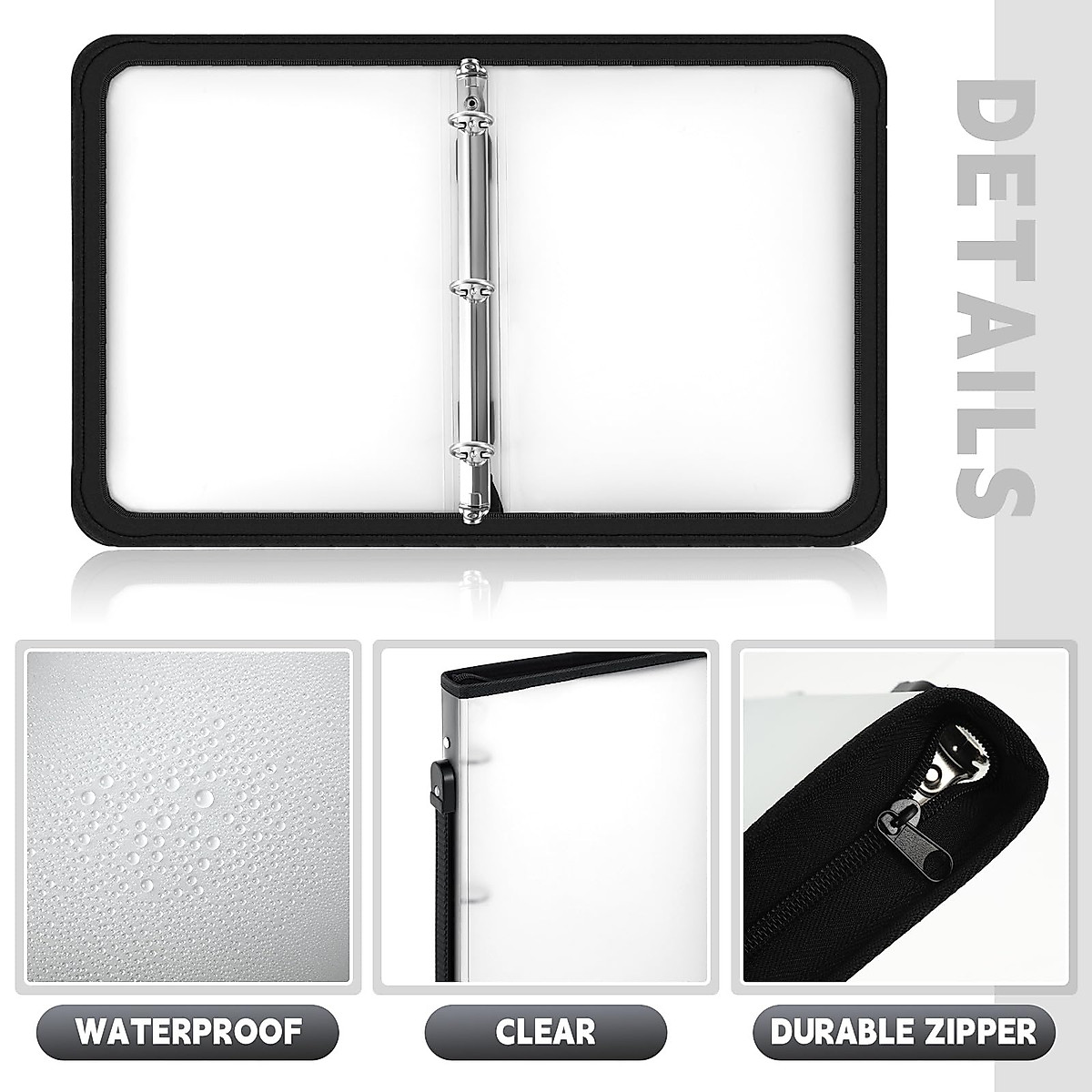 Teling 4 Pcs 1 Inch Clear Zipper Binder with 3 Ring Zipper Binder, Refillable Plastic Clear File Organizer Planner for Projects, Assignments, Memos, School Work, 13.2 x 10 Inch