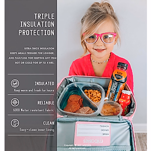 mibasies Unicorn Lunch Bag Kids Insulated Lunch Box for Girls with Water Bottle Holder and Shoulder Strap (Leather Pink)