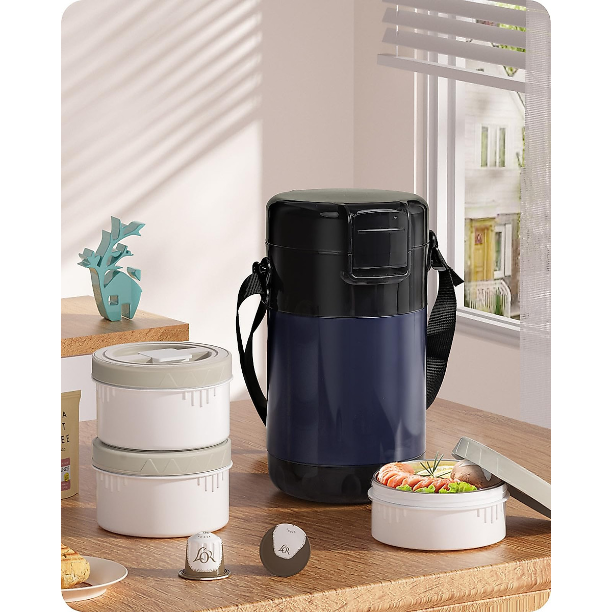 Baffect 67oz Thermos for Hot Food container 6 Hours, 3-Layer Stackable Food Thermal, Stainless Steel Vacuum Soup Insulated Food Jar, Leak-Proof Lunch Box for Office, School and Outdoor Picnic