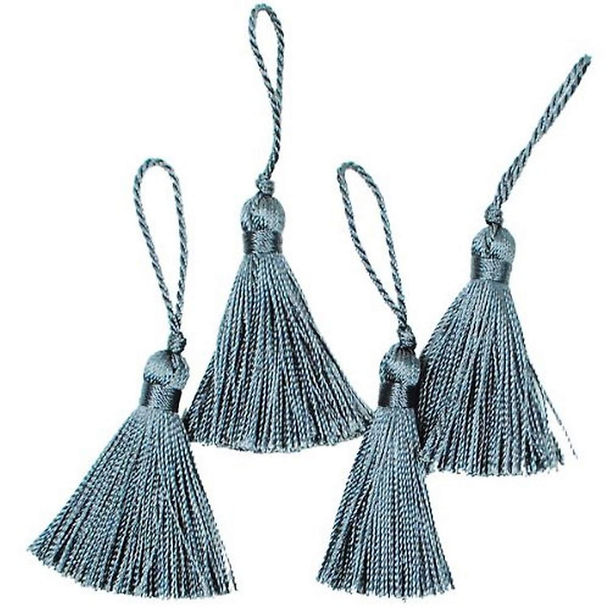 Expo International 2" Key Pack of 4 Mini Fiber Tassel, Pewter, 4 Count