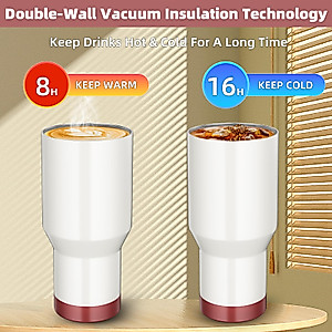 Weisidi Coffee Mug - 18 oz (530ml) Stainless Steel Vacuum Insulated Tumbler - Spill Proof Travel Coffee Tumbler - Keeps Drinks Hot and Cold - Coffee Travel Mug Spill Proof Leak Proof (white-red)