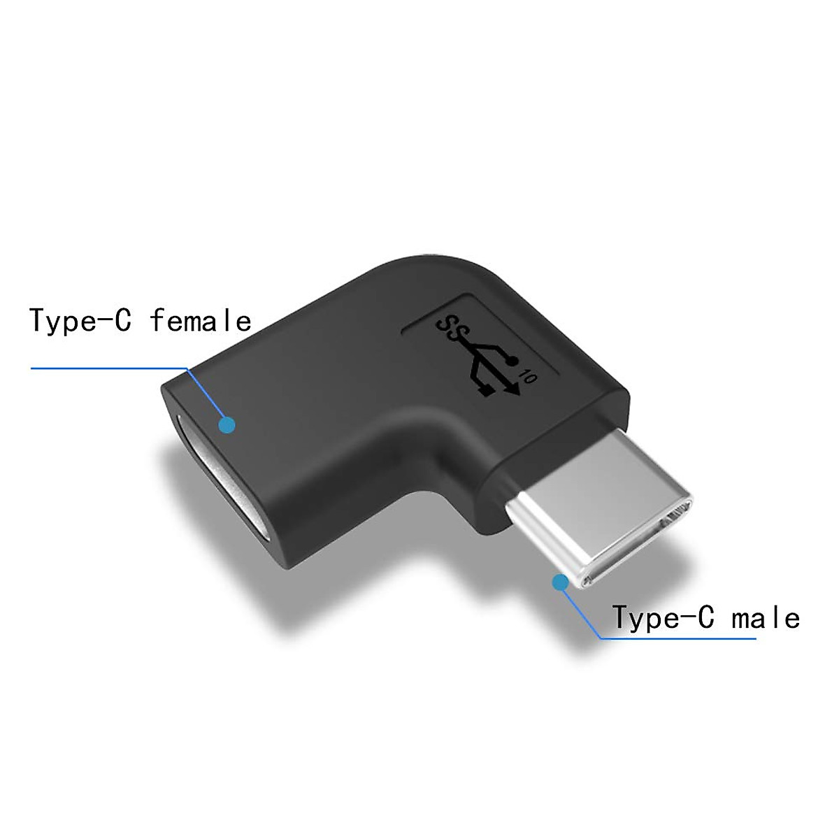 rgzhihuifz Type-C Right Angle Adapter,Type-C Male to Type-C Female Adapter， 2-Pack，90 Degree Type C Adapter,Right & Left Angled 90 Degree Type-C Extension Adapter for Laptop & Tablet & Mobile Phone