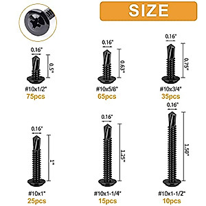 VIGRUE #8 and #10 Black Self Drilling Screws Assortment Kit