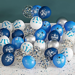 2024 graduation party decorations, 70pcs graduation balloons blue and white graduation decorations for college high school class of 2024 congrats grad party decor