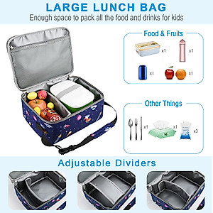 Lunch Bag Kids - Reusable Insulated Lunch Box for Boys & Girls with Adjustable Dividers & Strap, Safe Reflective Stripes, Name Tag Holder, Lunch Bag for School & Picnic Dinosaur Bento Bags