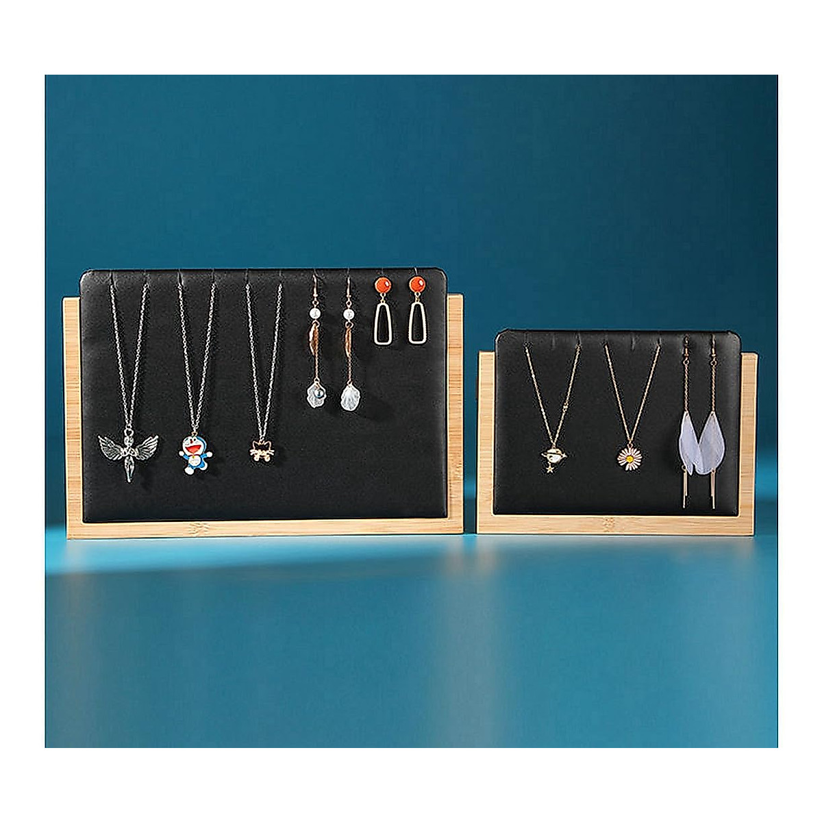 Dreamhousey Solid wood beveled jewelry rack necklace display tray, Pendant Long Chain display board, jewelry store trade selling display stand counter prop (black (large))