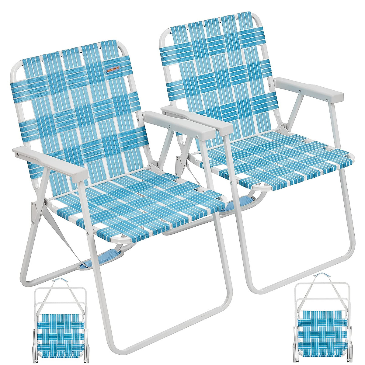 #WEJOY Folding Webbed Lawn Beach Chair,Lightweight Portable Chairs for Outside with Hard Arm
