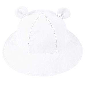 Zando Baby Sun Hat Bucket Hat Wide Brim Beach Caps Toddler Hats for Boys with Bear Ears Infant Summer Hat for Girls White 0-6Months